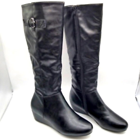 Wanted | Shoes | Wanted Black Faux Leather Knee High Boots | Poshmark